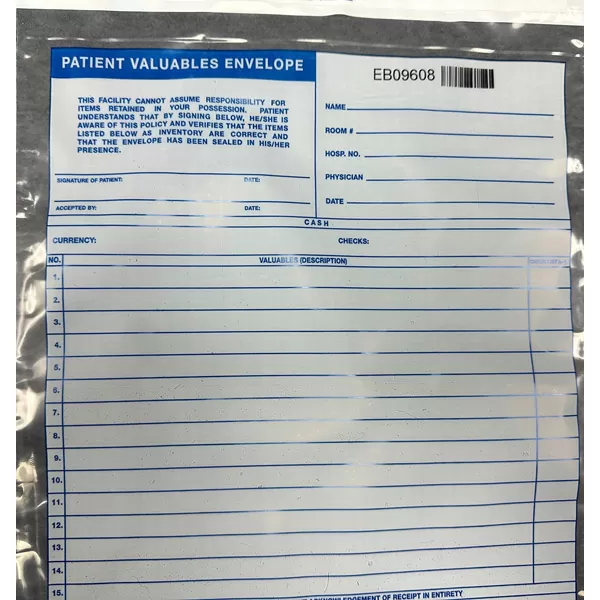 Tamper Resistant Patient Valuables Bag, 10" x 13” - Maxpert Medical